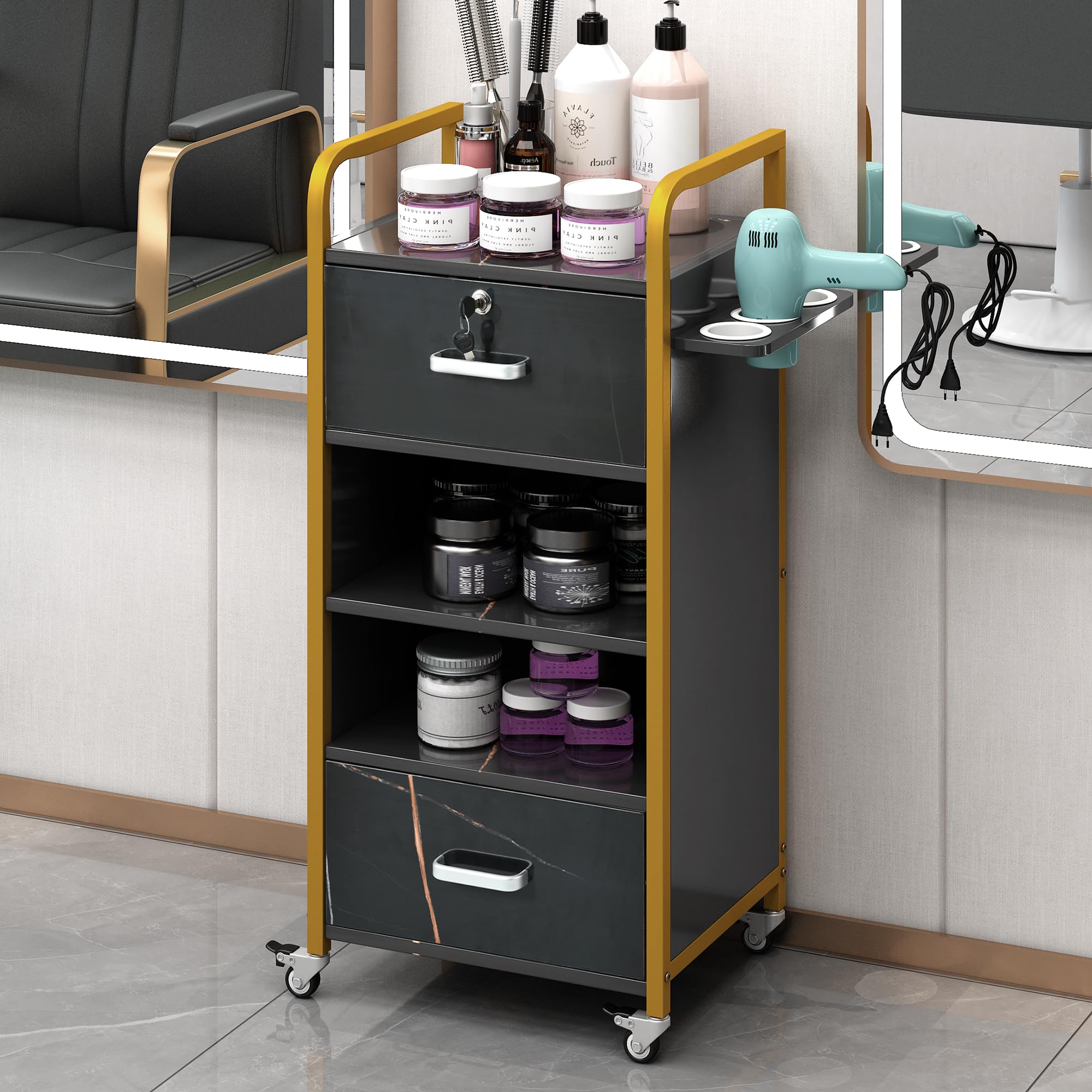Amazon.com: Merax Lockable Salon Cart for Hair Stylist, with Wheels ...