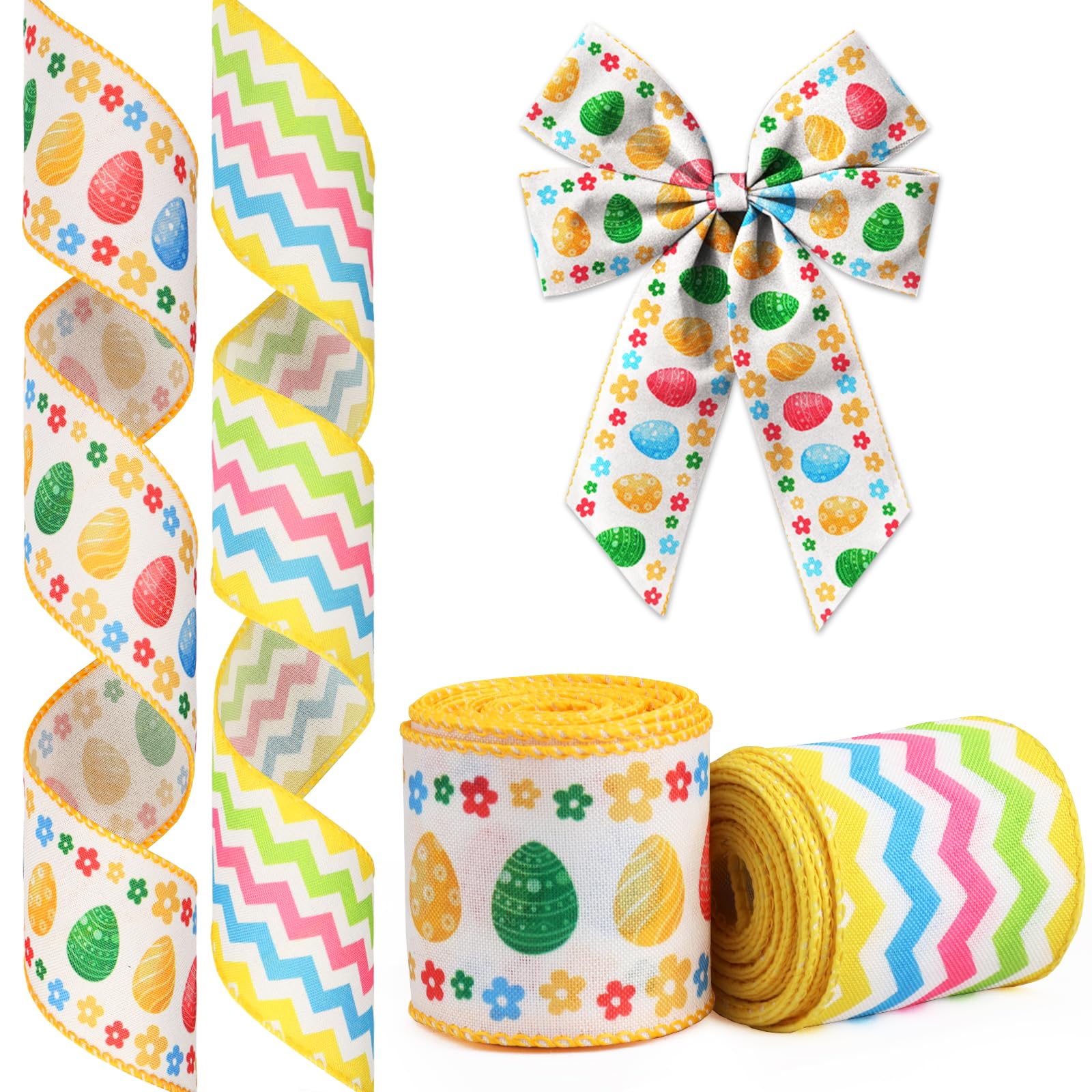 Amazon.com: Glodecart 2 Rolls Easter Ribbon for Wreath Bow Wrapping ...