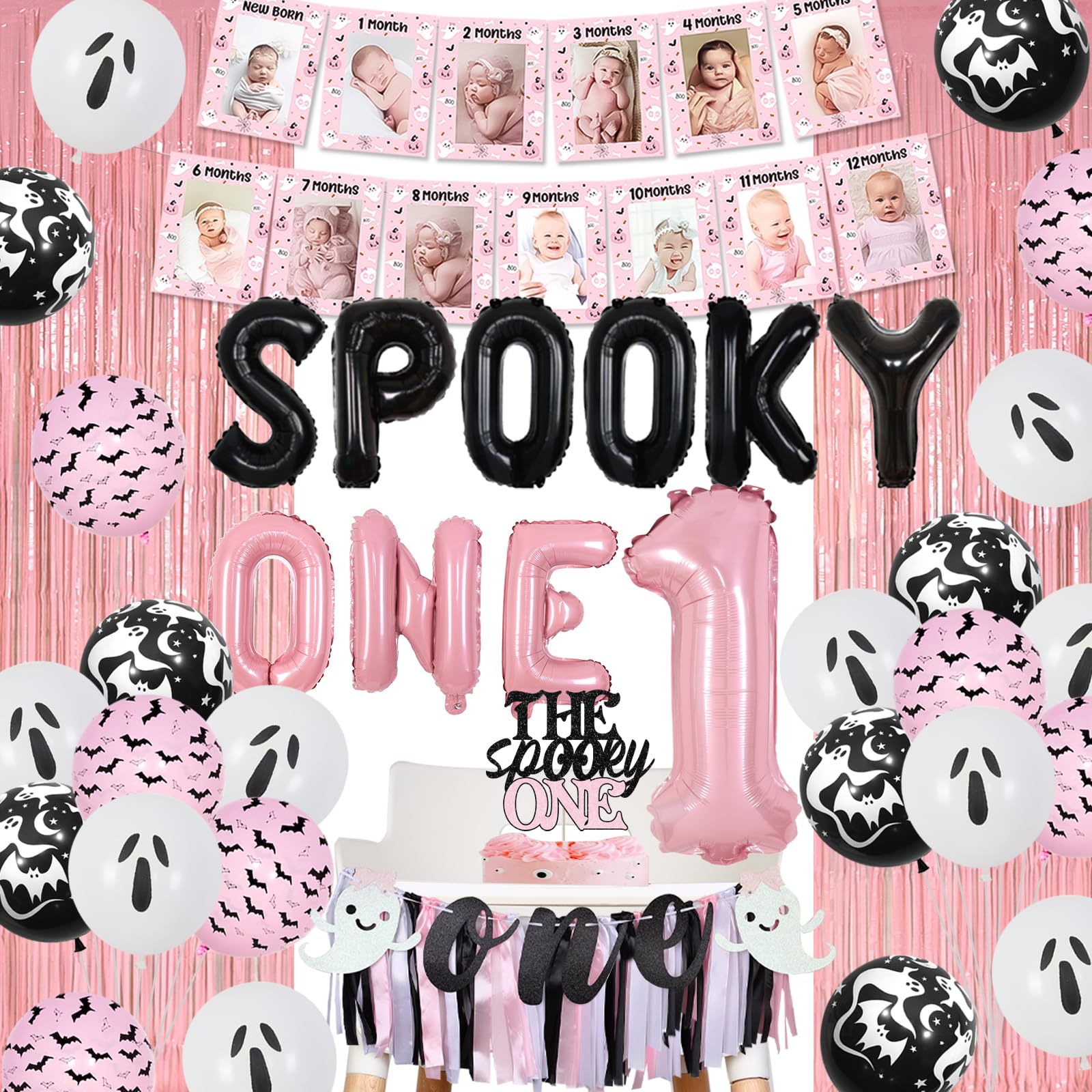 Amazon.com: Kreatwow Spooky One Halloween Birthday Decorations Black ...