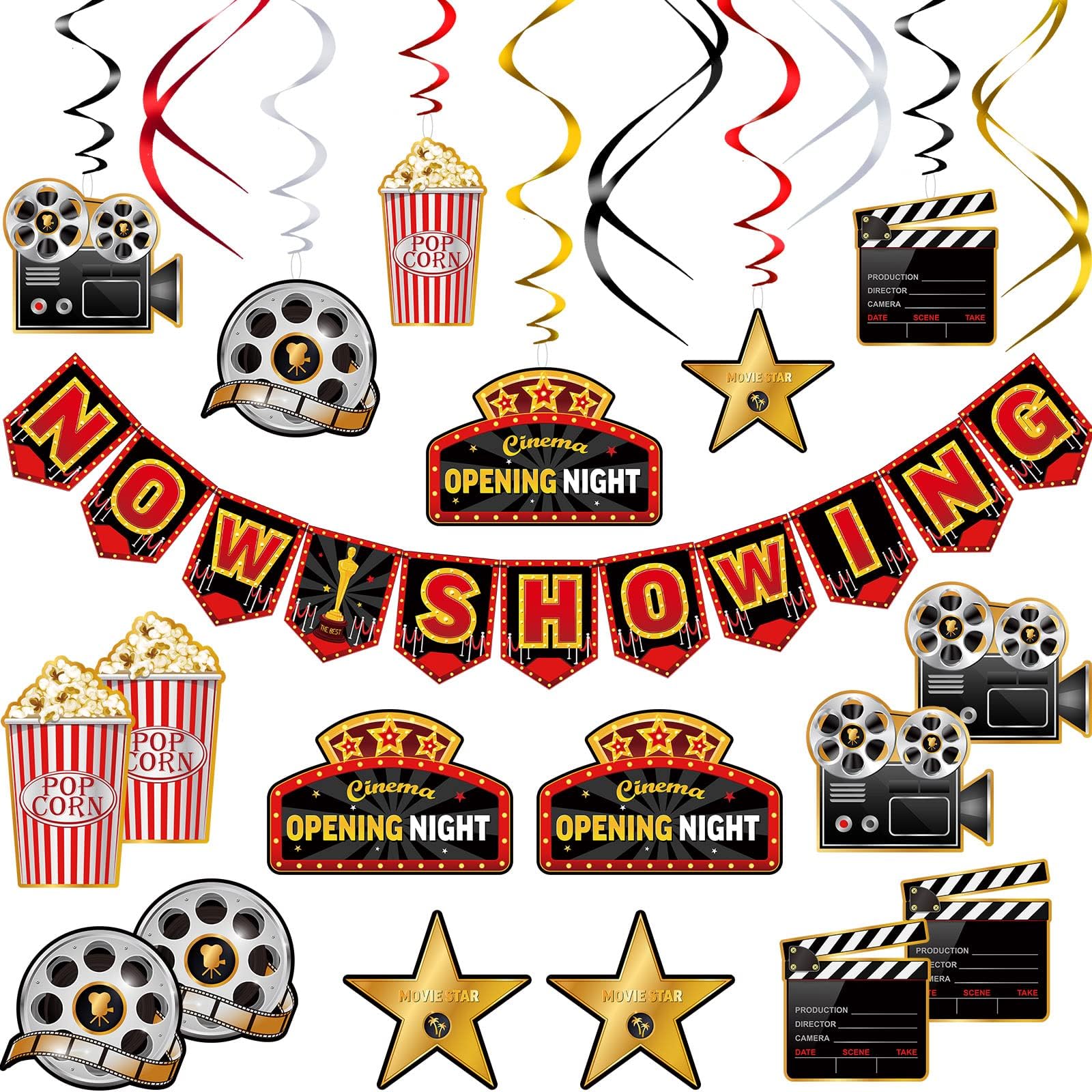 Amazon.com: Movie Night Theme Happy Birthday Banner, Popcorn Inspired ...