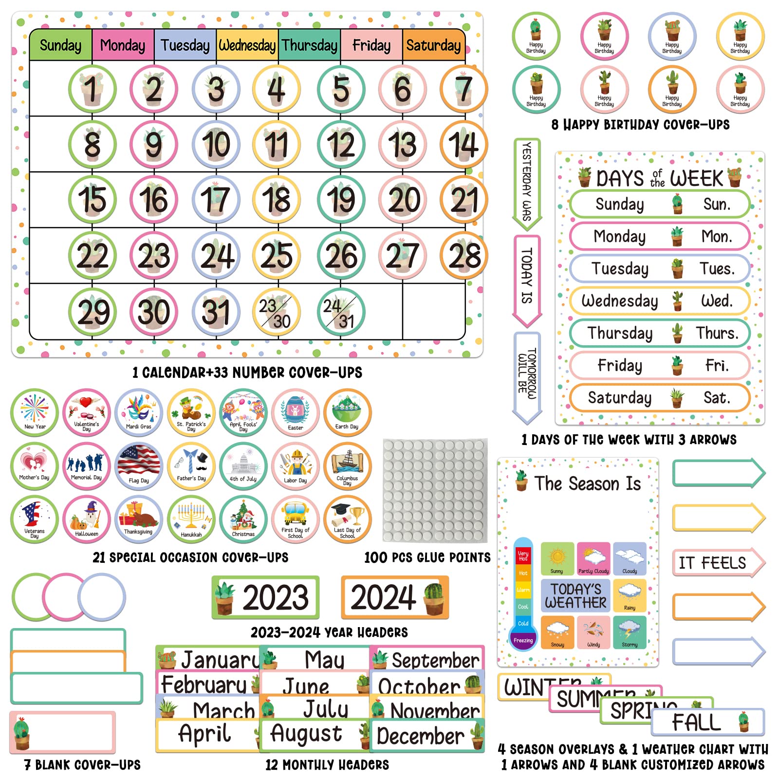 Snapklik.com : 98 Pieces Cactus Calendar Bulletin Board Set Classroom ...