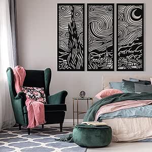 Amazon.com: Starry Night Metal Wall Art, 3 Piece Wall Decor, Van Gogh ...