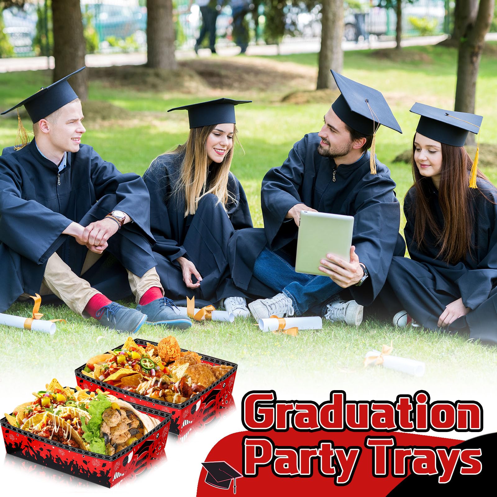 Snapklik.com : 36 Pcs 2024 Red Graduation Paper Food Trays 5 Lb Large ...