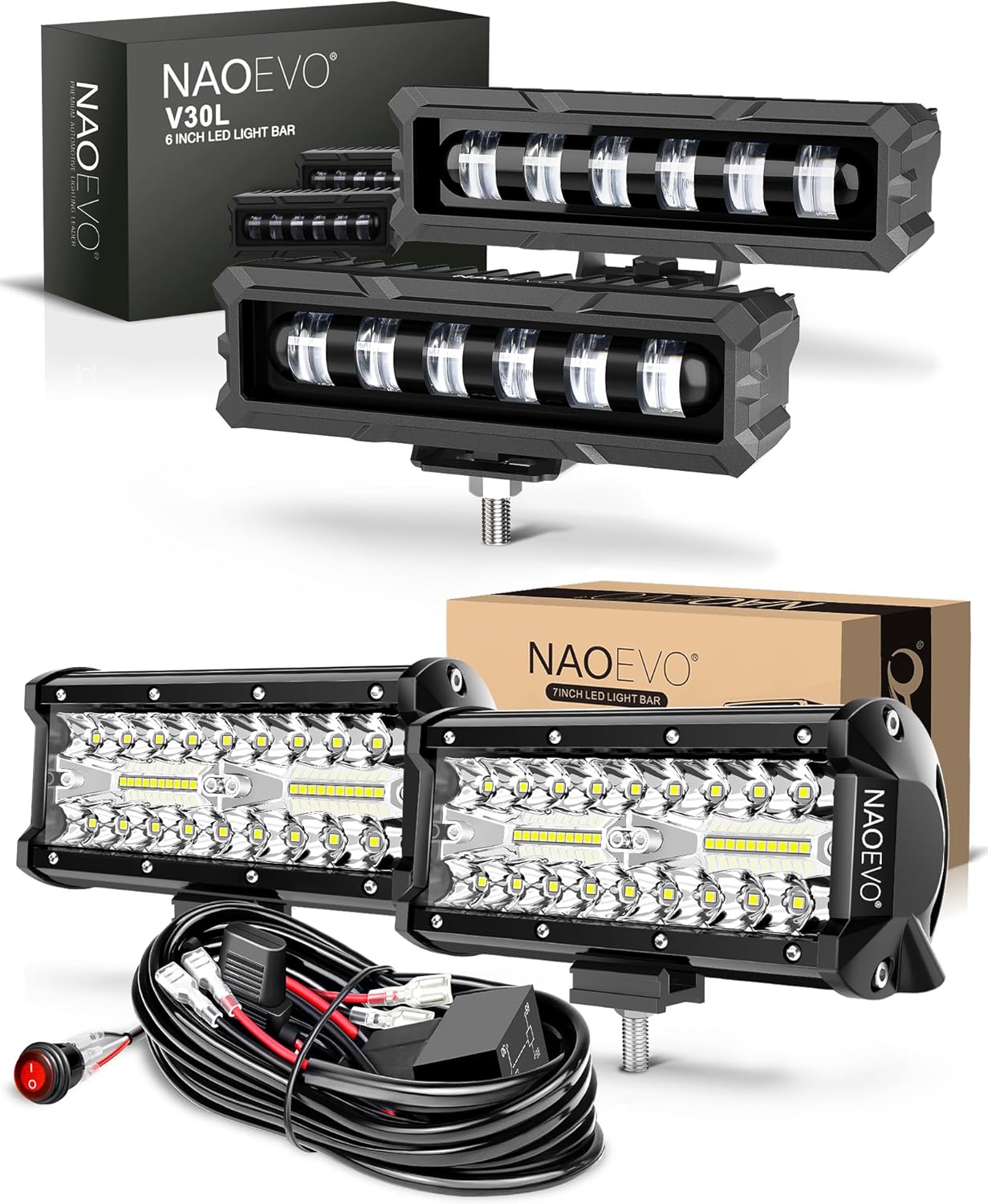 Amazon.com: NAOEVO 6 inch Lens LED Light Bar 7 inch LED Light Bar with ...