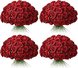 Amazon.com: Tifuly 100 Pcs Red Roses Artificial Flowers Bulk, Realistic ...