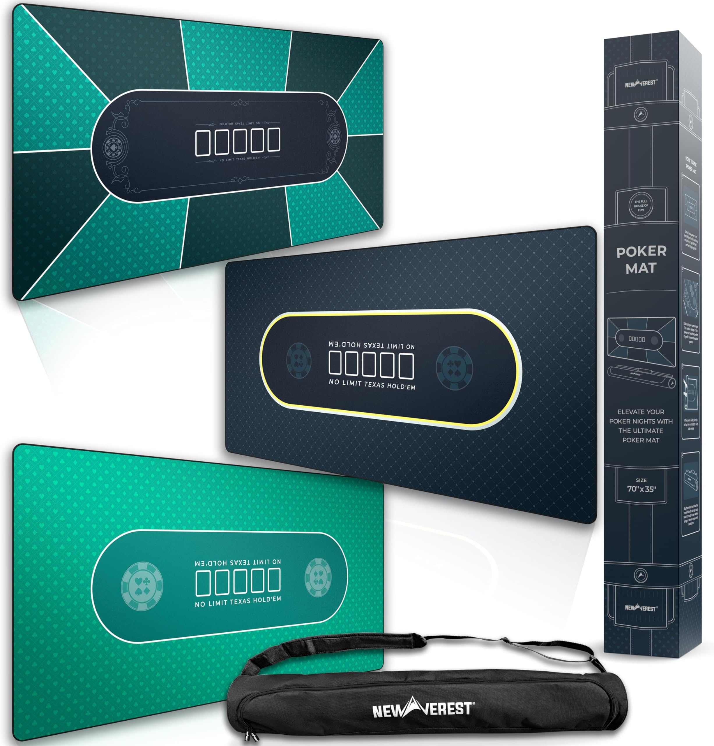 Amazon.com: Newverest 3-in-1 Poker Gift Set: Texas Hold'em Poker Mat ...