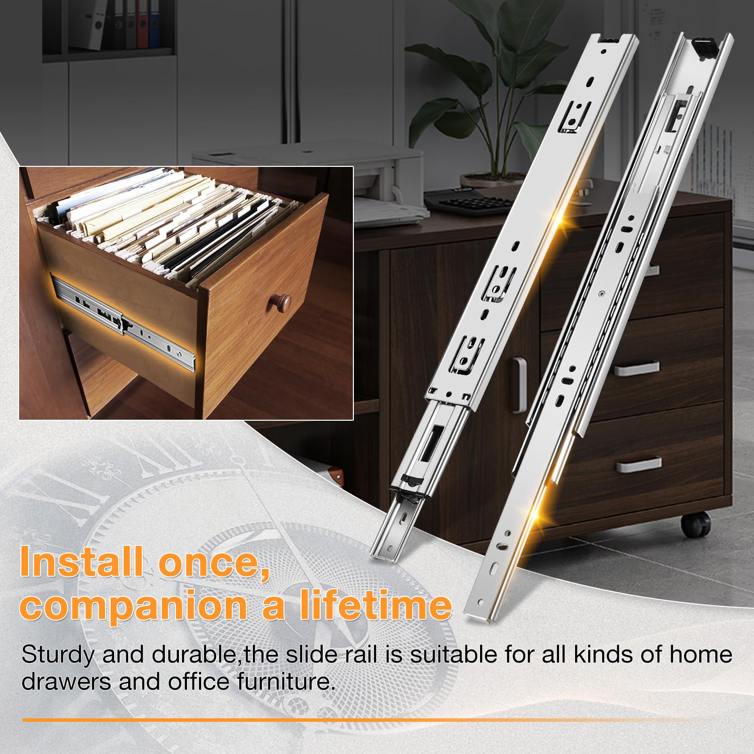 Snapklik.com : YENUO Full Extension Drawer Slides Side Mount 10 12 14 ...