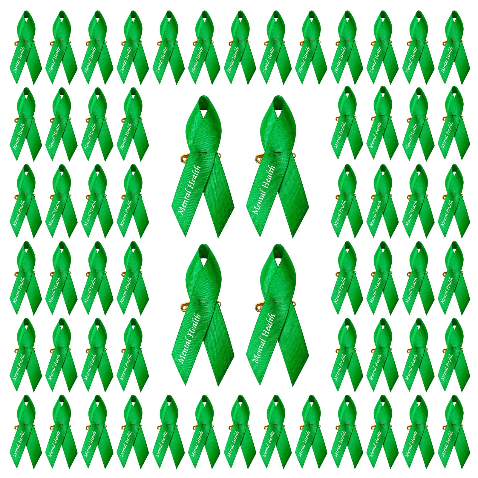 CRAFFANCY Green Mental Health Awareness Ribbons with Safety Pins, Satin ...