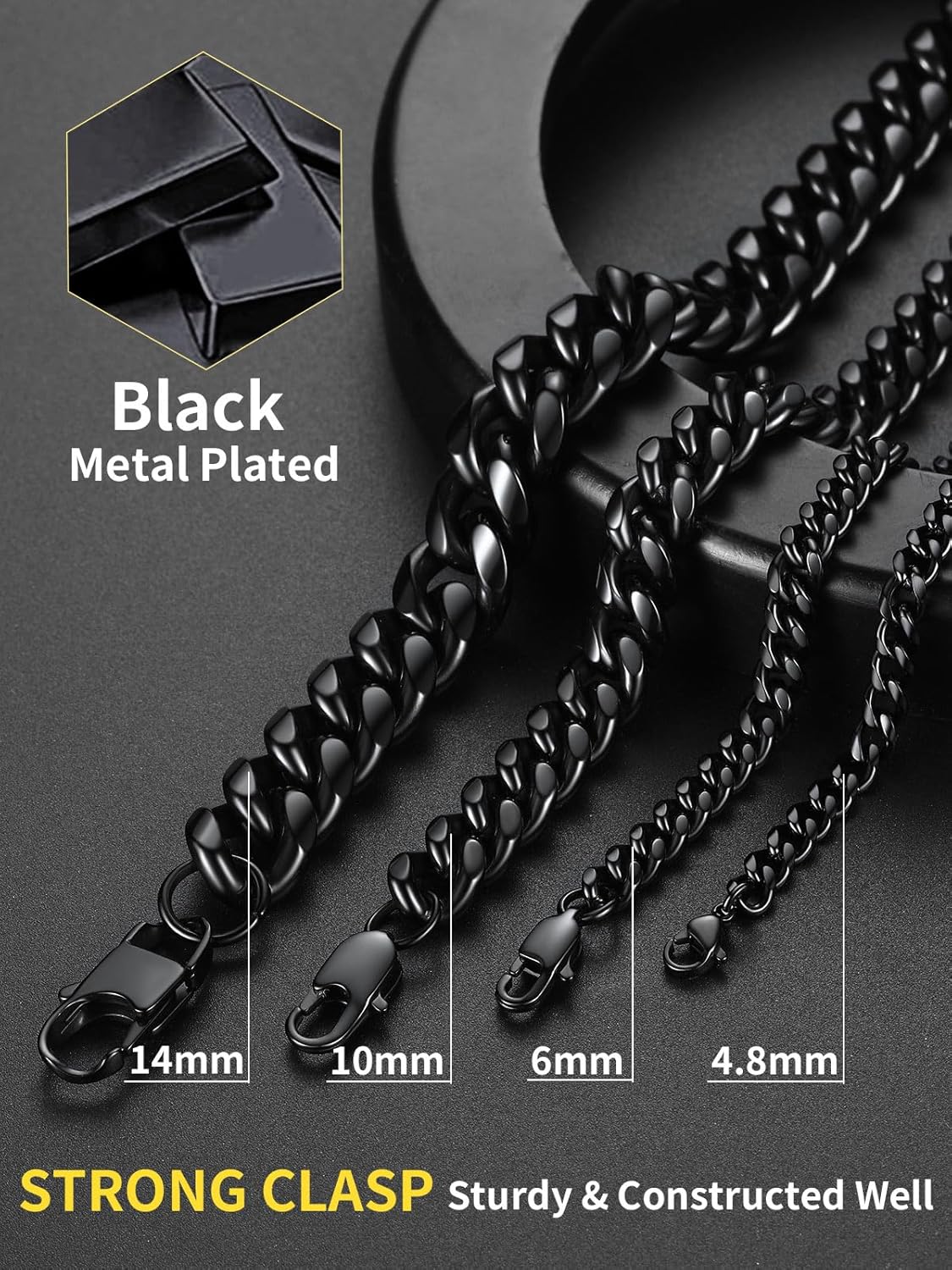 ChainsHouse Miami Cuban Link Chain Necklace for Men, 4.8mm/6mm/10mm/14mm Width, 14K Gold Plated ...