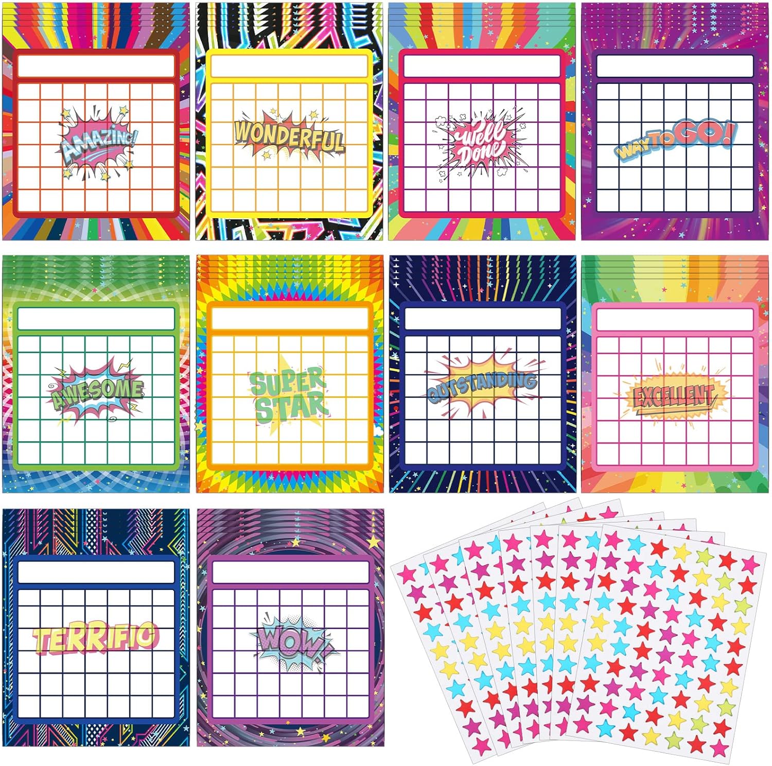 Amazon.com : Colarr 100 Pieces Sticker Chart Behavior 10 Designs Chart ...