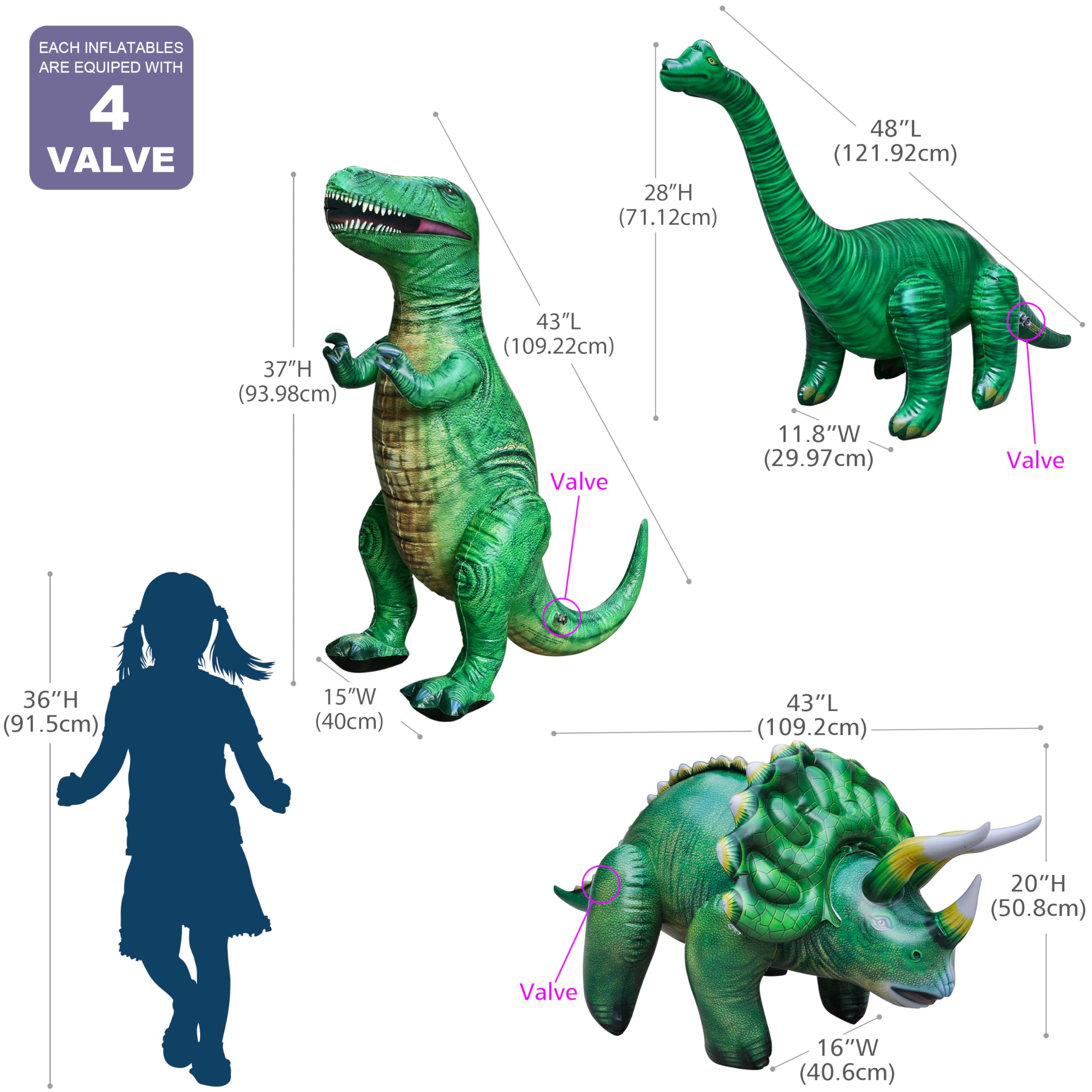 Snapklik.com : Jet Creations 3pk T Rex Brachiosaurus Triceratops Inflatable