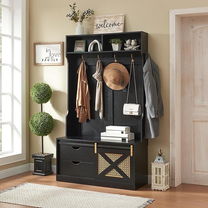 Amazon.com: Edwin's Choice 71" H Entryway Hall Tree with Coat Rack and ...