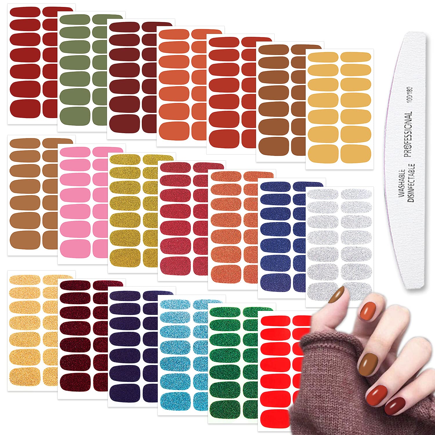 Amazon.com: WOKOTO 20 Sheets Nail Polish Strips with Nail File Set ...
