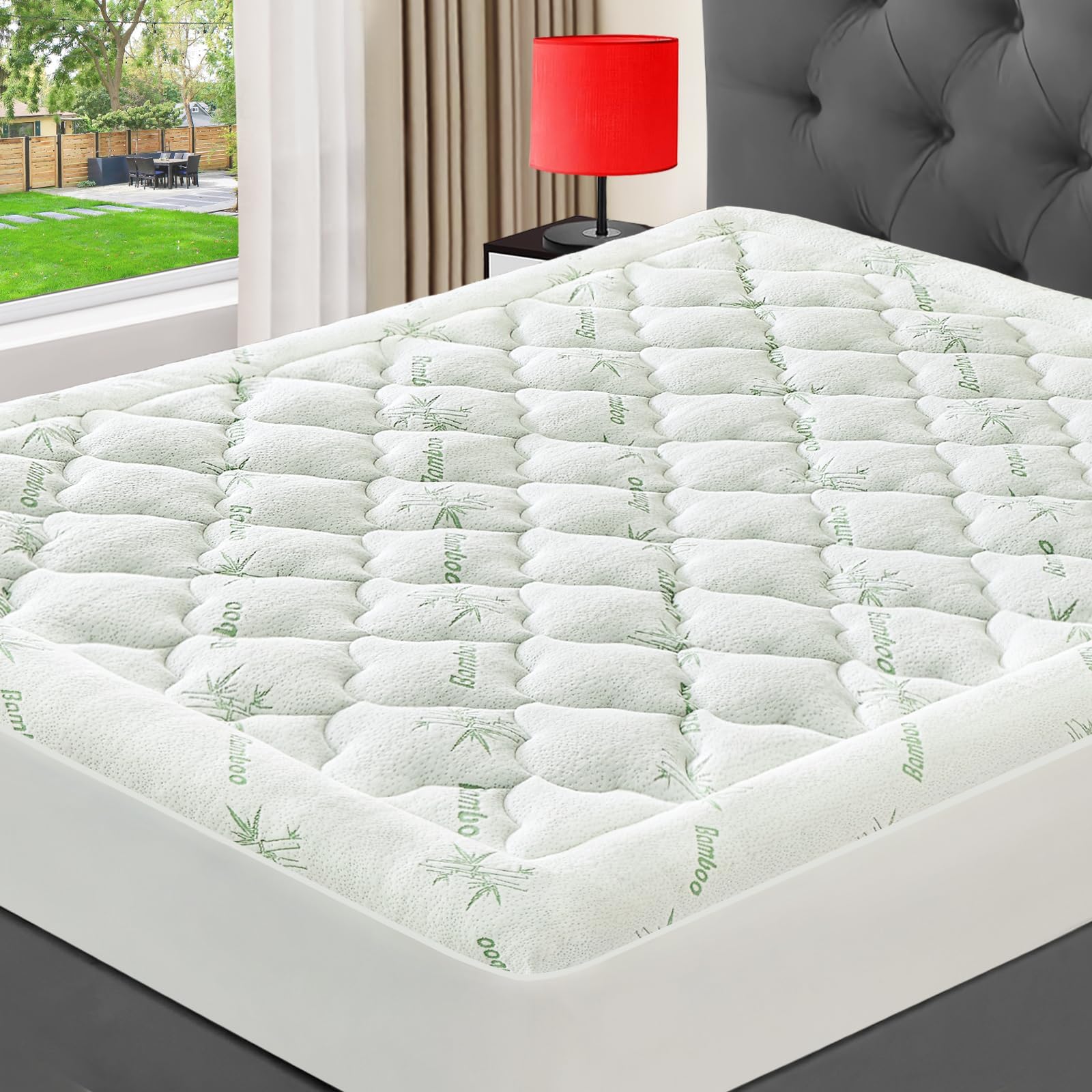 Amazon.com: CYMULA Bedding Quilted Fitted Mattress Topper Queen Size ...