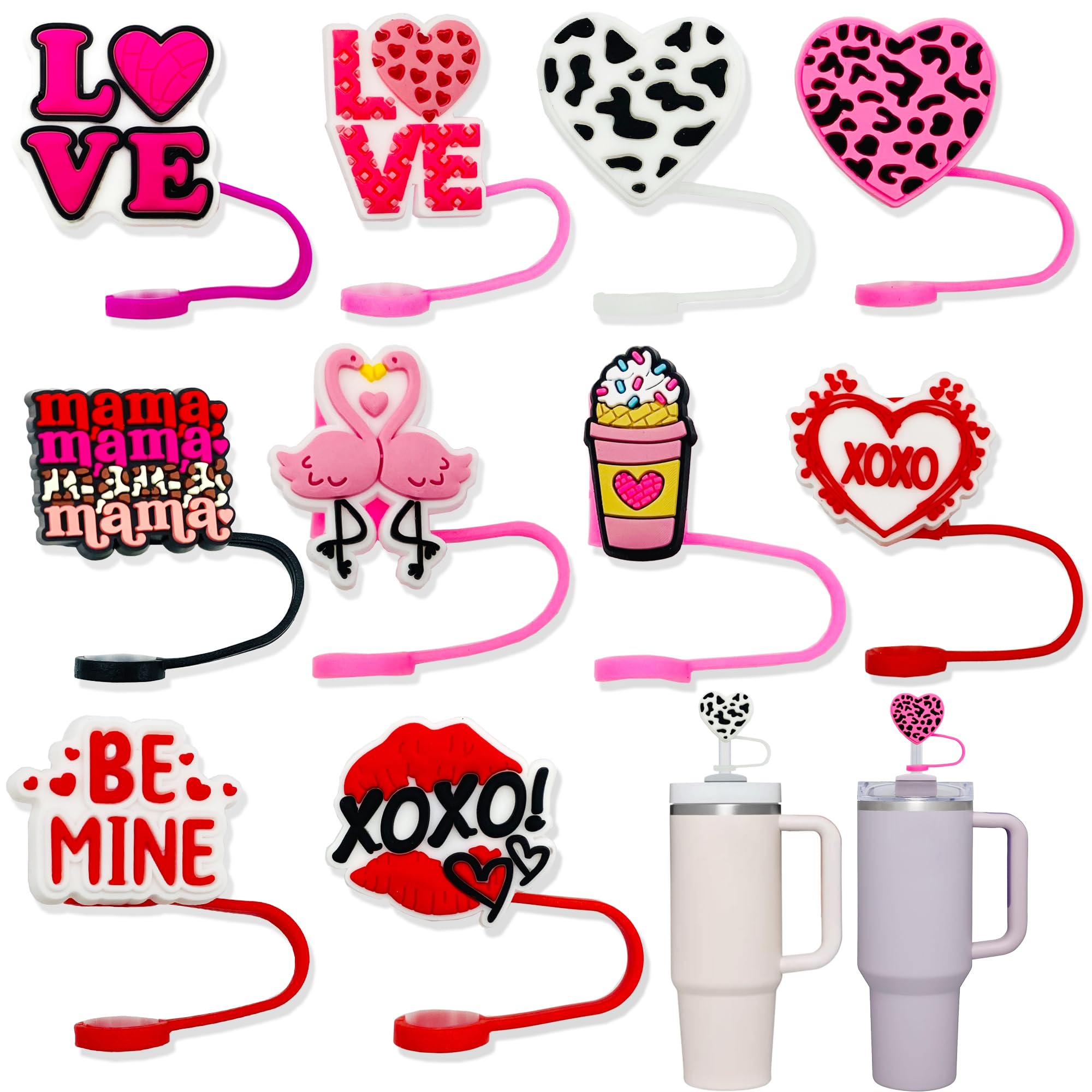 Amazon.com: 10PCS Straw Cover Cap, Pink Heart Straw Cover for Stanley ...
