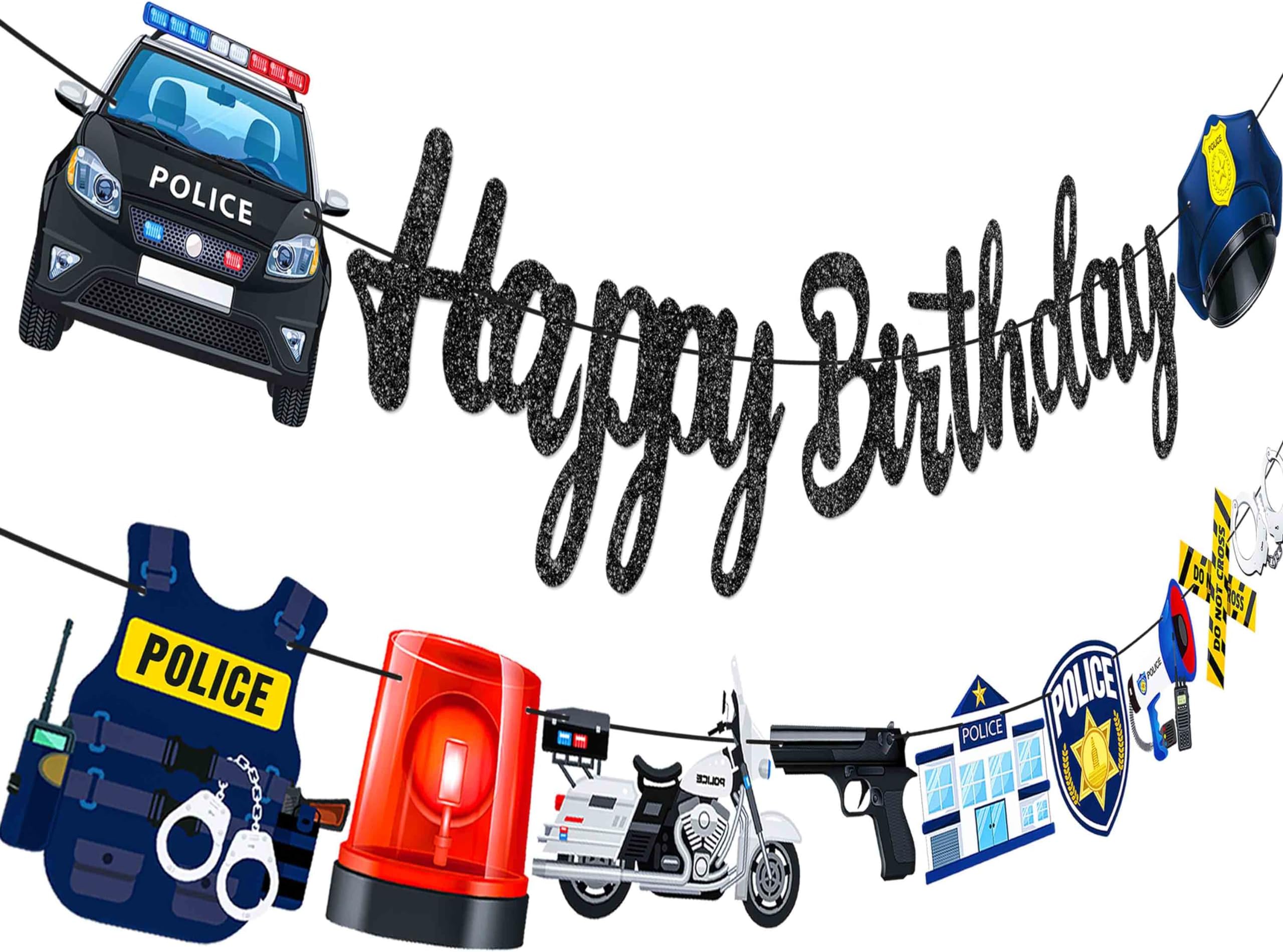 Amazon.com: Police Birthday Party Banners 2Pcs Policeman Happy Birthday ...