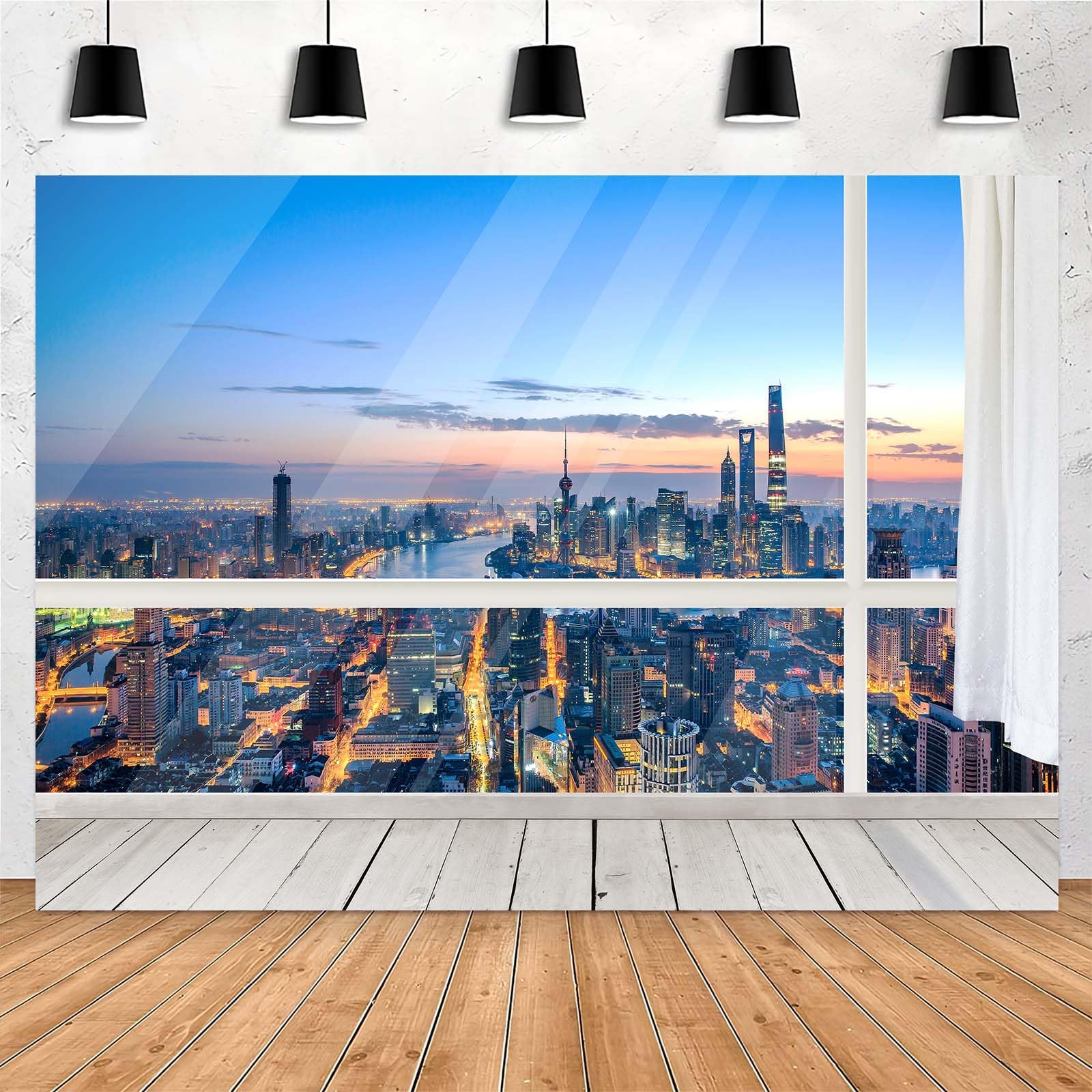 Amazon.com : Yieldeer Fake Window Photo Backdrop City View Wall ...