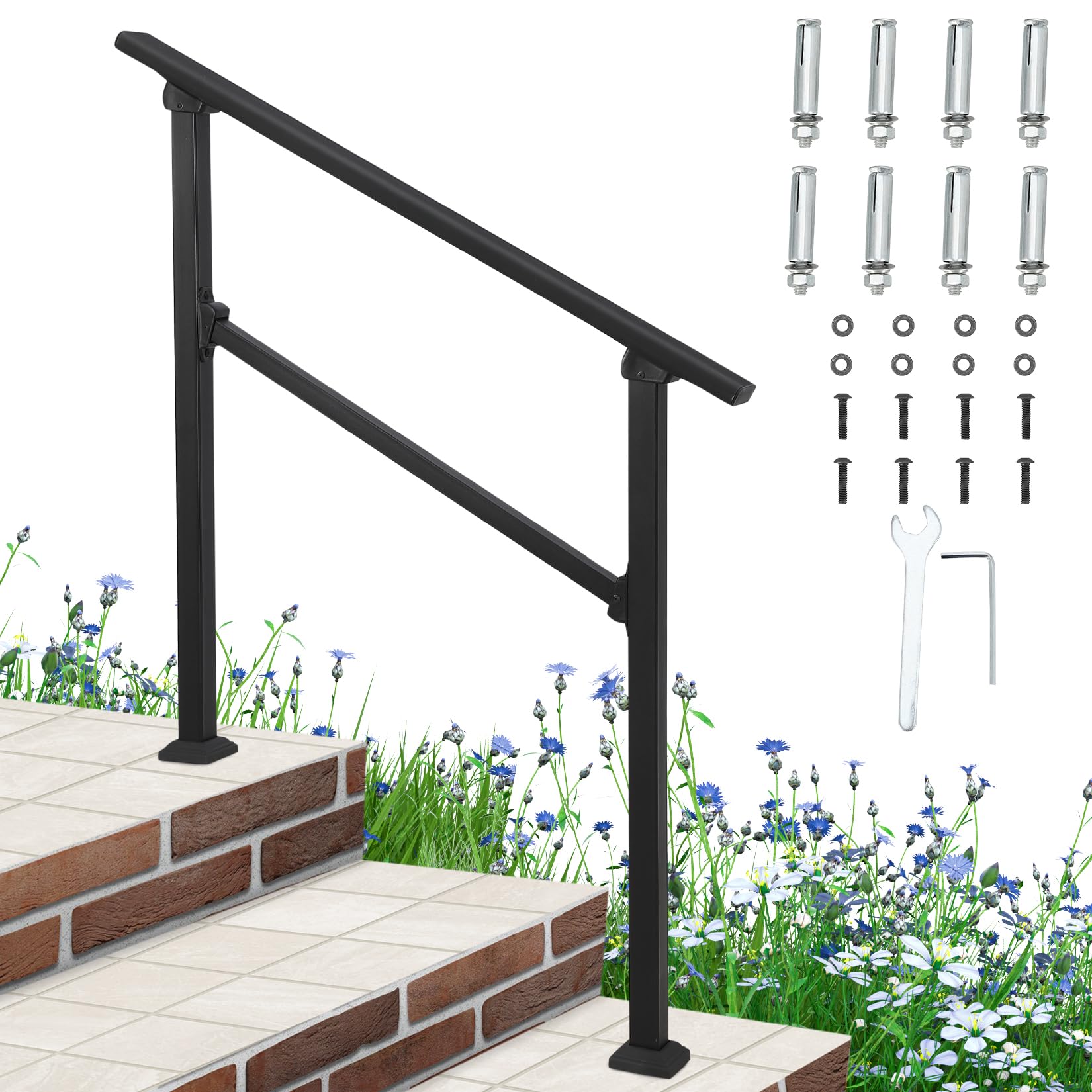 GAOMON Handrails for Outdoor Steps, 3 Step Handrail Fit 2 or 3 Steps ...