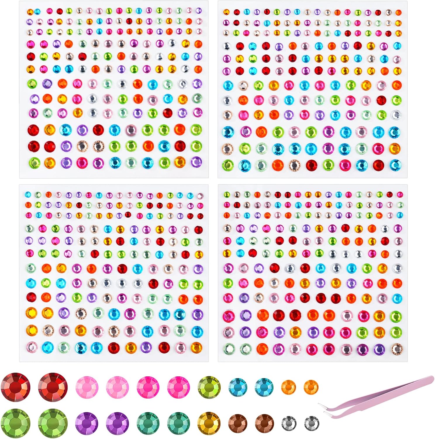 Vicloon Rhinestone Stickers, 666 PCS Self Adhesive Pearls Gems, 4 ...