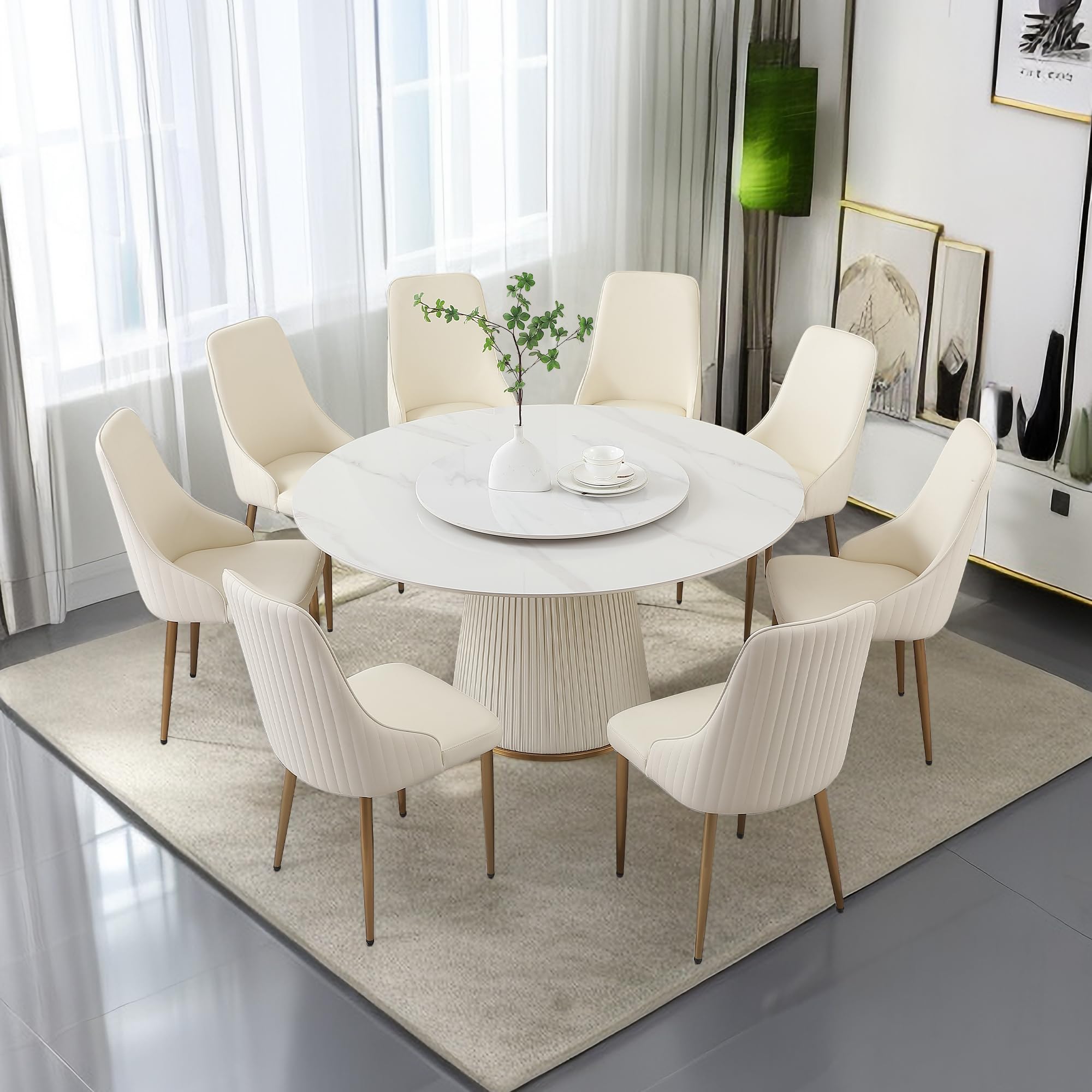 Amazon.com - Montary 9 Piece Dining Table Chairs Set, Modern White ...