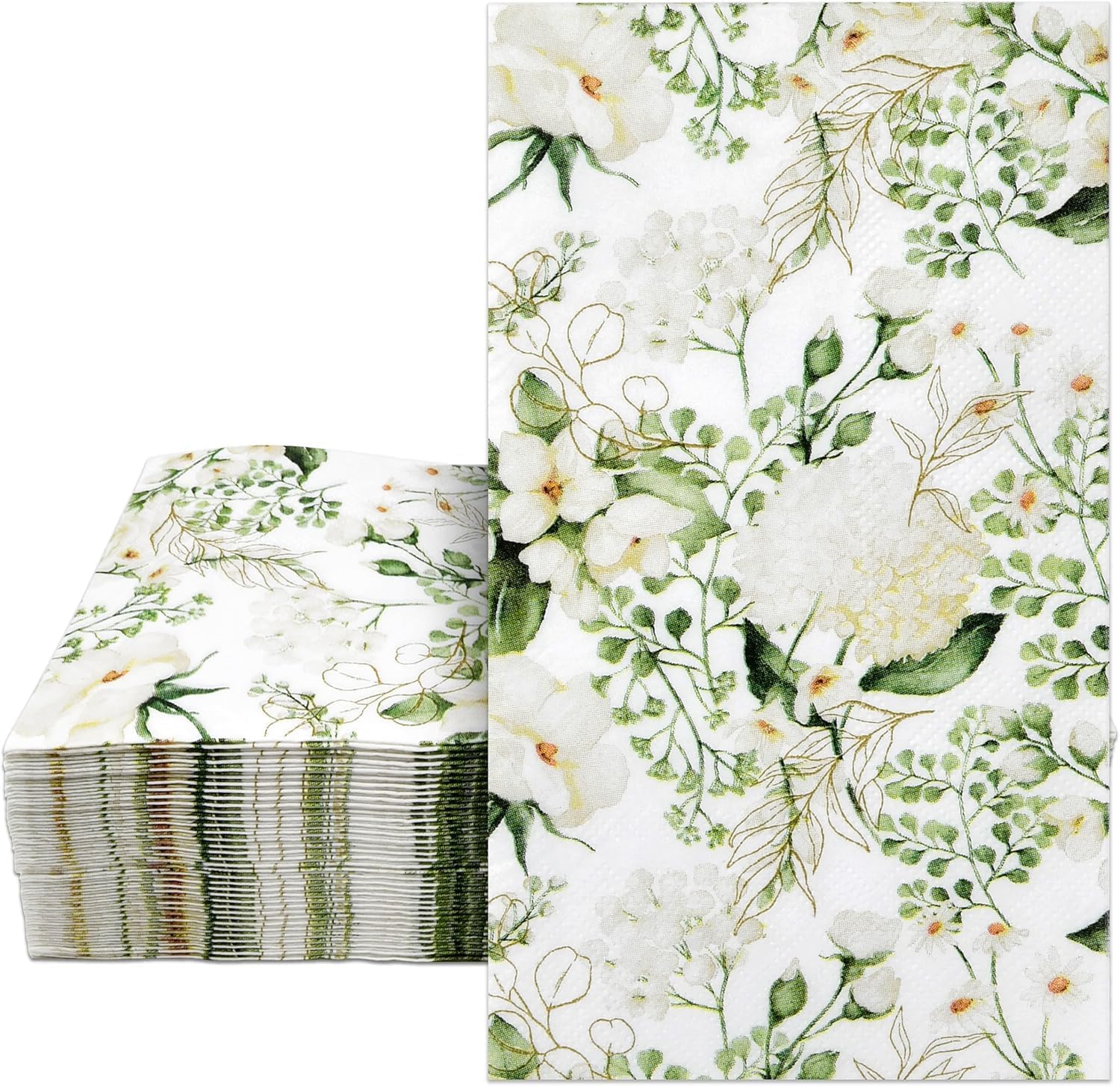 Amazon.com: 100 Pcs White Floral Guest Napkins Flowers Greenery ...