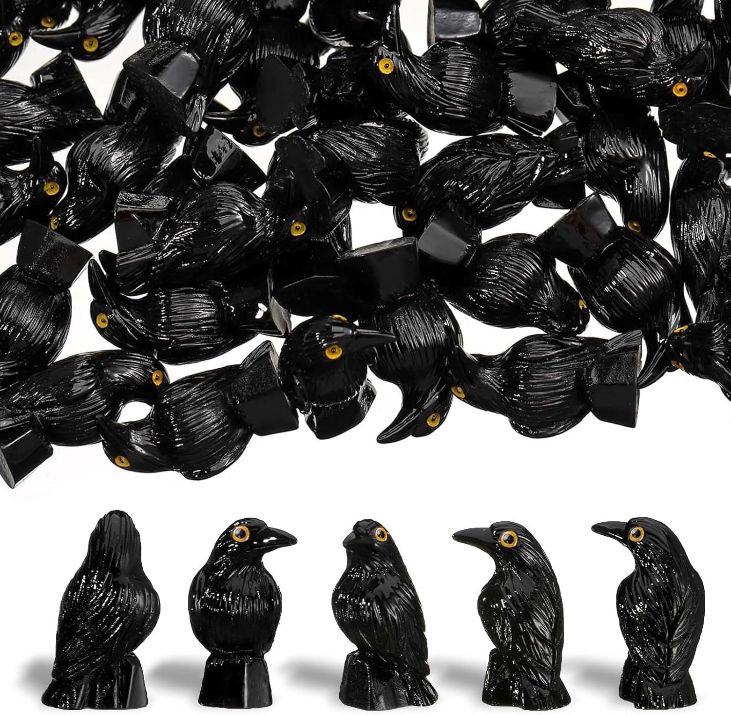 Amazon.com: SHIFANQI 50 Pcs Halloween Miniatures Mini Black Crows ...