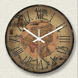 Amazon.com: Vrurinss Wooden Wall Clock Earth Geography Clock Battery ...