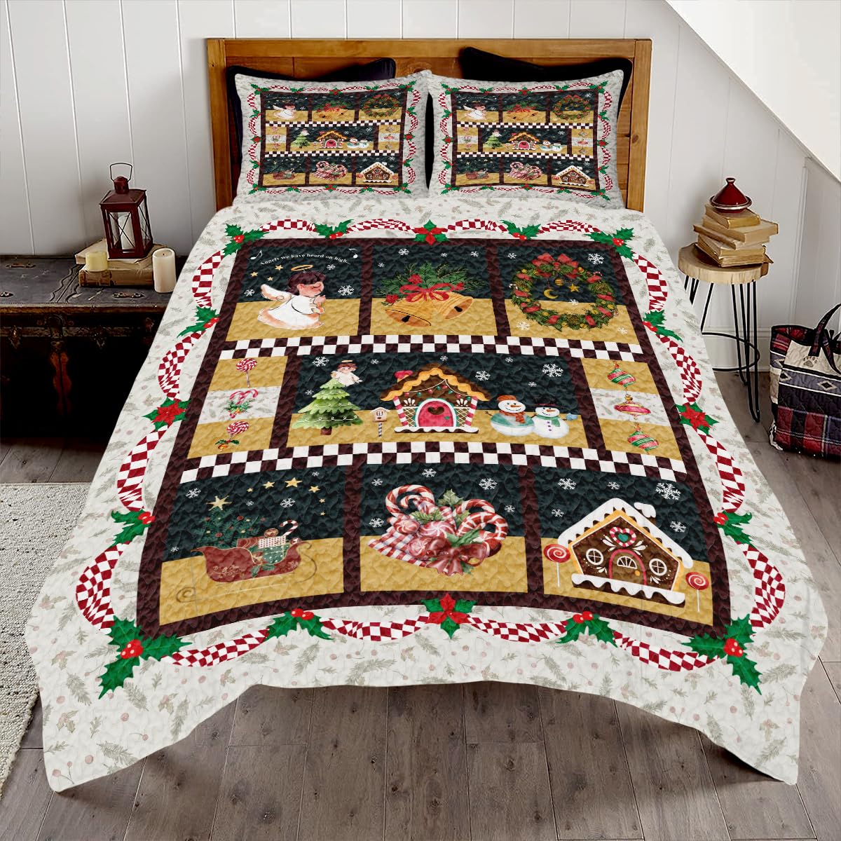 Amazon.com: Christmas Art Quilt Set, Christmas Bedding King Queen Twin ...