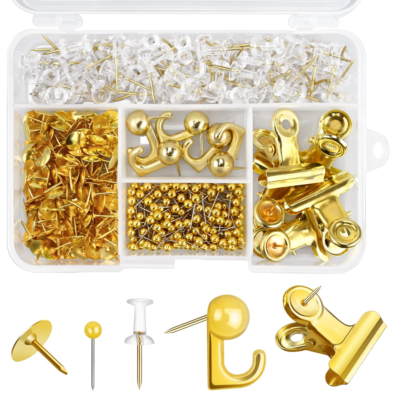 Amazon.com: 350 Pcs Gold Push Pins Set 5 Styles Decorative Thumb Tacks ...