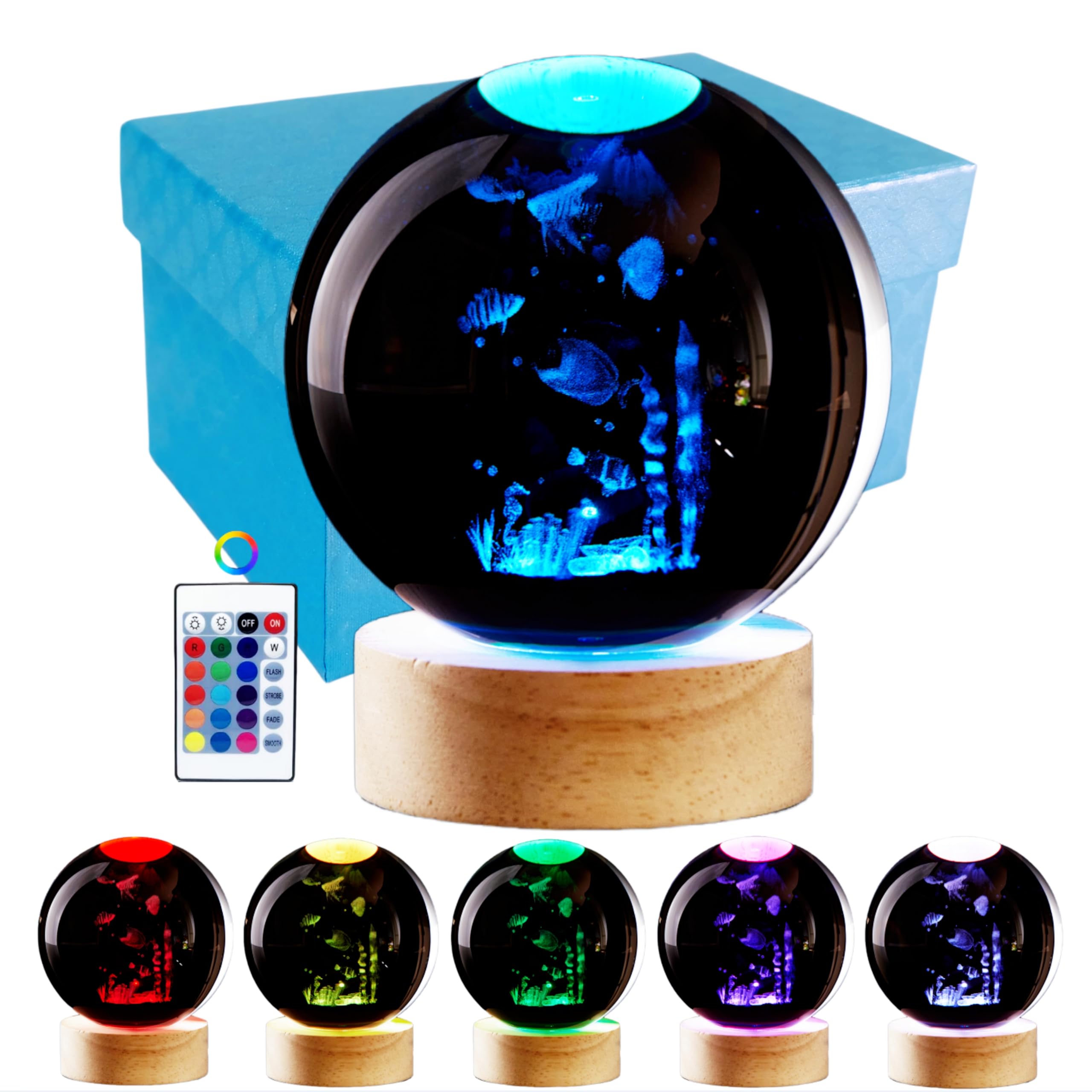3D Underwater World Crystal Ball Lamp,Lifelike LED Fish Crystal Night ...
