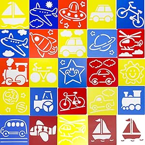 Amazon.com : 24 PCS Stencil Vehicles Themed Templates Washable PP Chalk ...