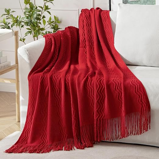 Amazon.com: MIULEE Red Knitted Throw Blanket for Couch Boho Textured ...