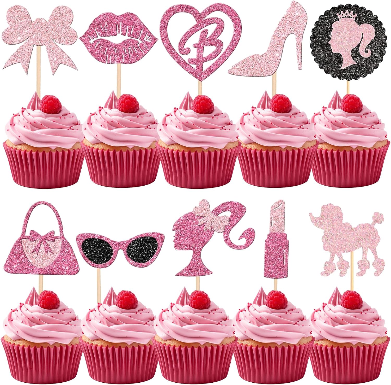 Amazon.com: Sixberry 30 Pcs Glitter Pink Princess Cupcake Toppers for ...
