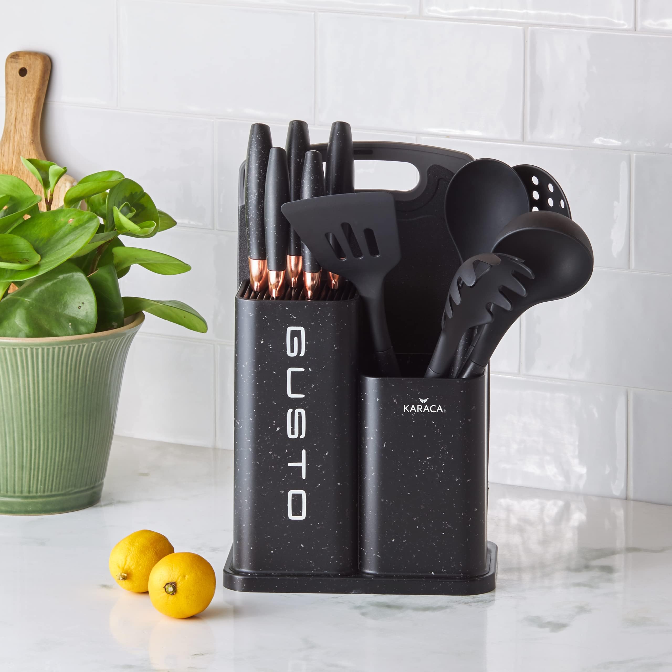 Karaca Gusto Knife, Chopping Board and Kitchen Utensil Set with Stand ...