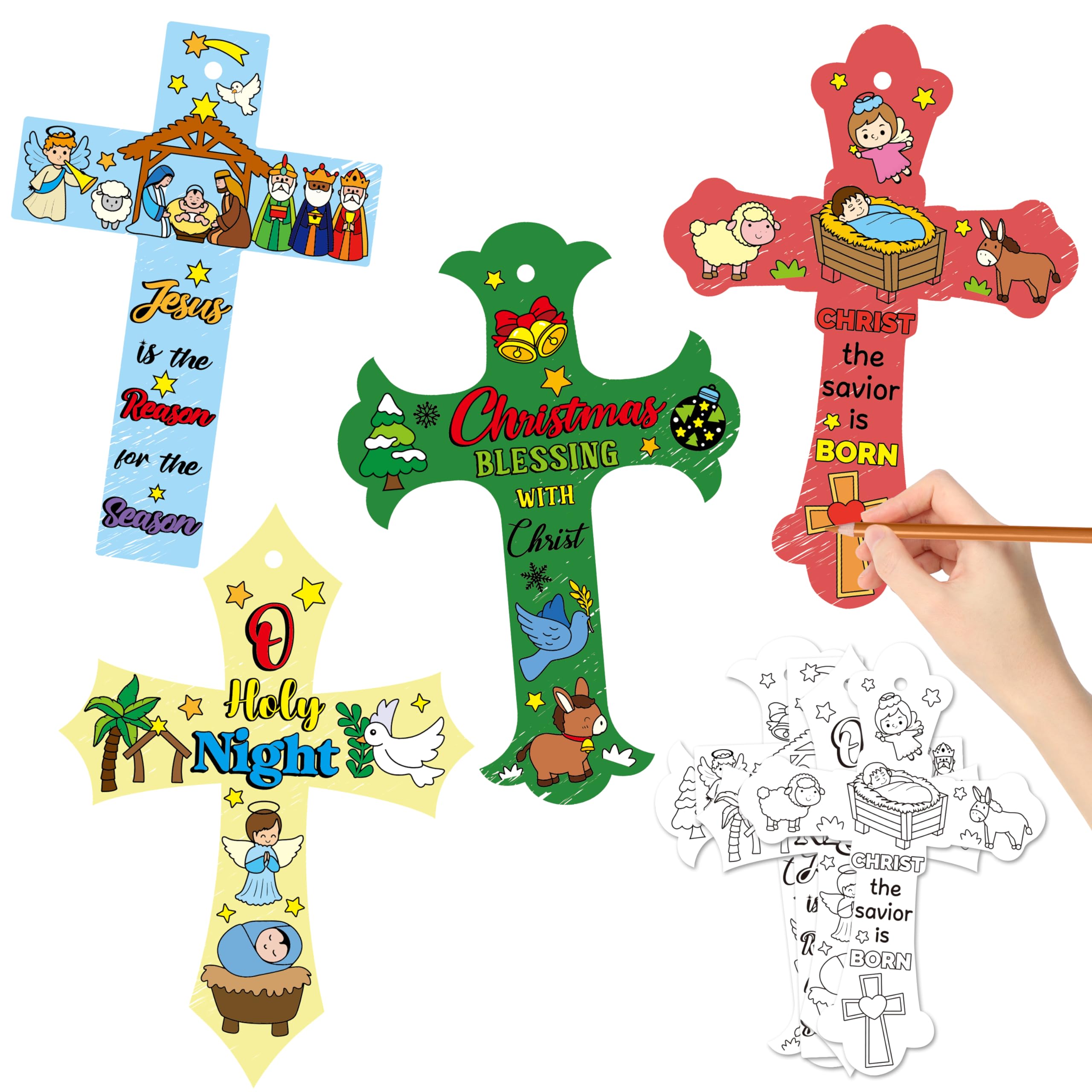 Amazon.com: CY2SIDE 80PCS Color Your Own Christmas Nativity Cross Make ...