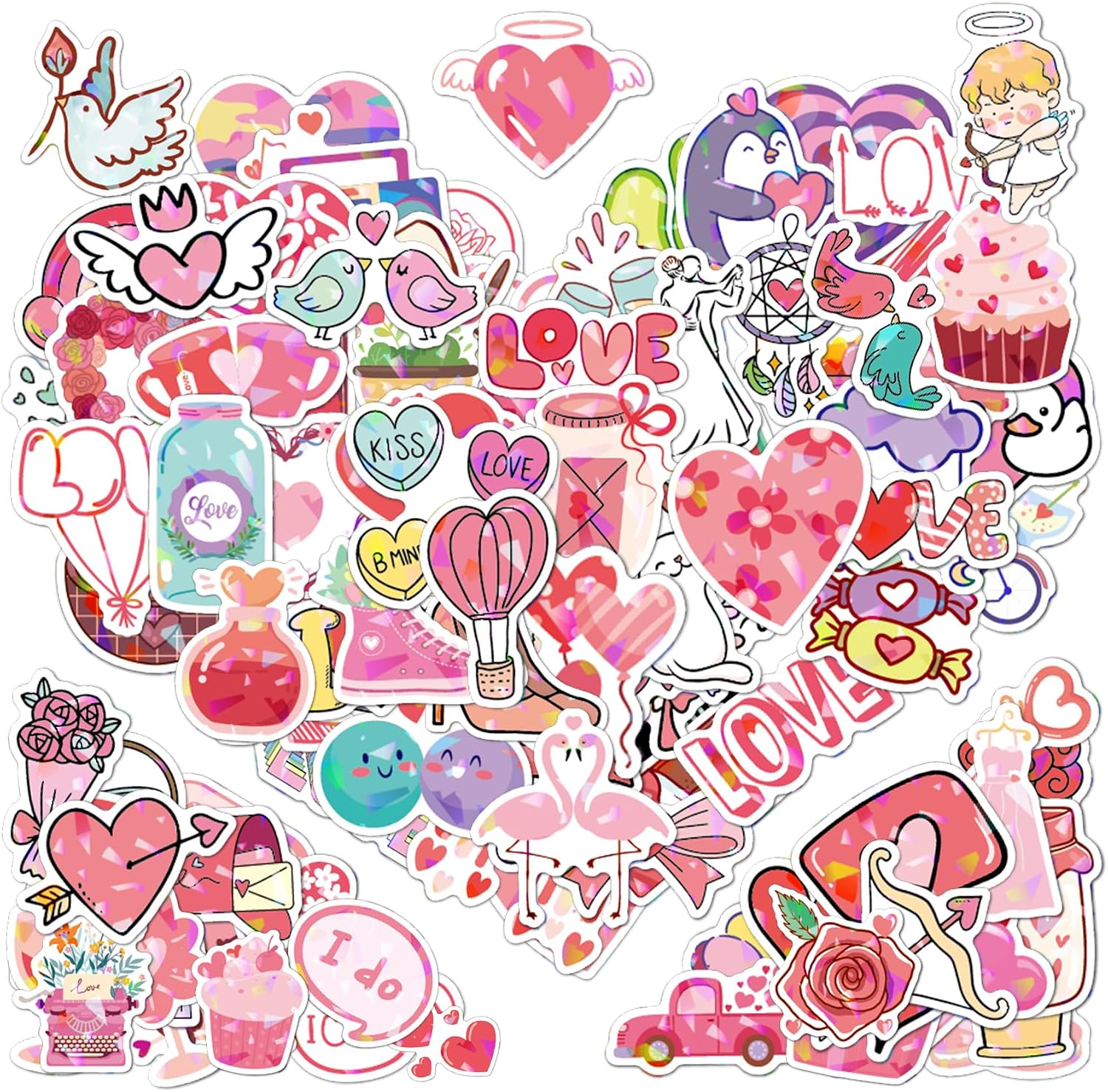 Amazon.com: 100pcs Pink I Love You Stickers, Waterproof Holographic ...