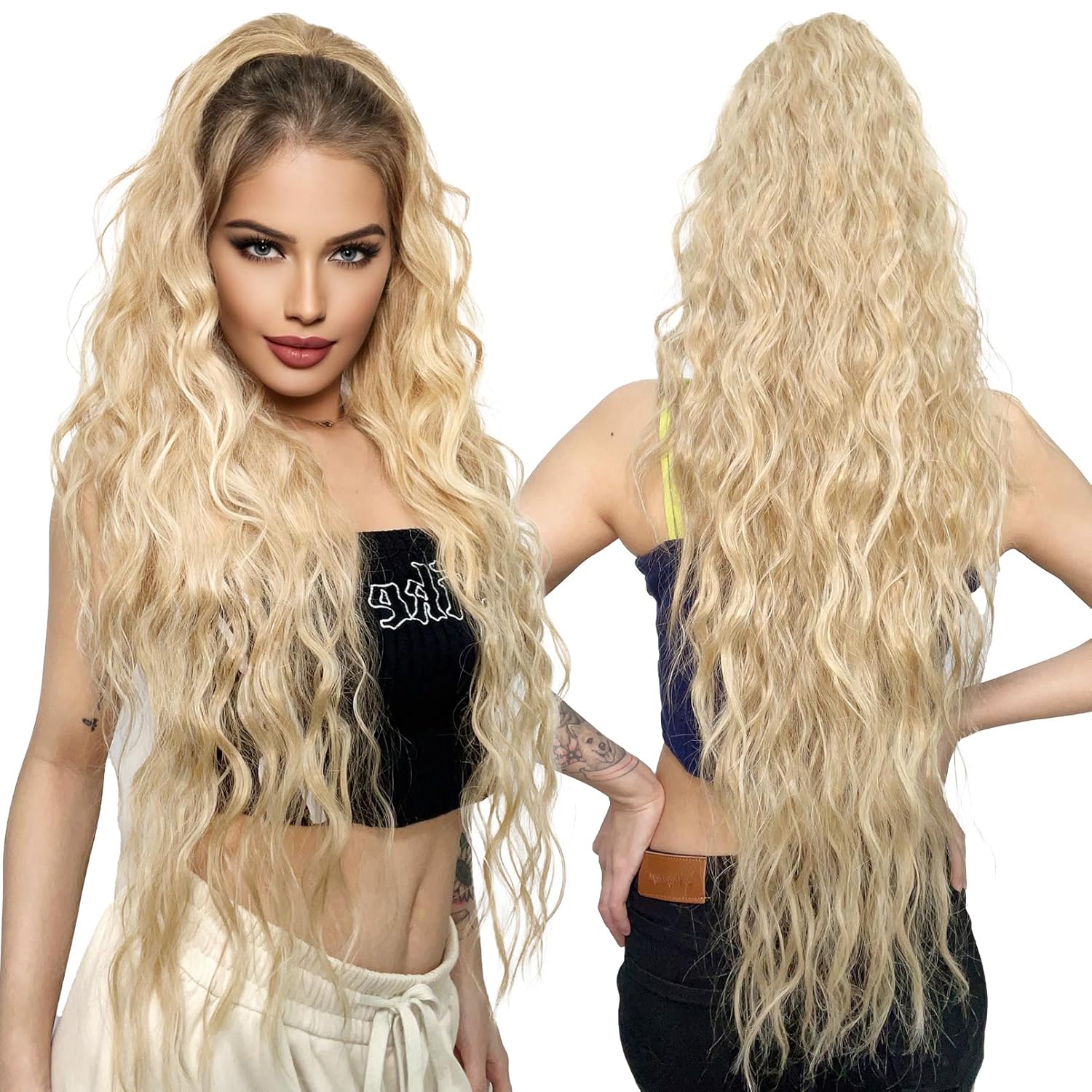 Amazon.com : LONAI Ponytail Extension, 34" Long Wavy Drawstring ...
