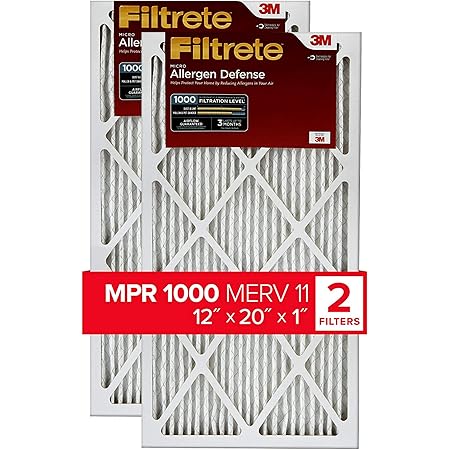 Filtrete 12x20x1 Air Filter, MPR 1000, MERV 11, Micro Allergen Defense 3-Month Pleated 1-Inch ...