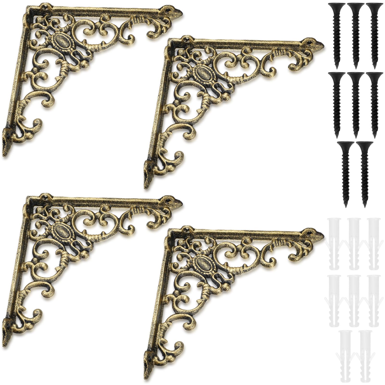 Amazon.com: Lounsweer 4 Pcs Heavy Duty Antique Brass Shelf Brackets ...