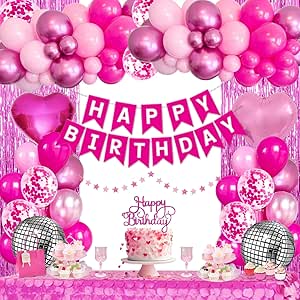 Amazon.com: Pink Birthday Party Decorations for Women Girls with Happy Birthday Banner Paper ...