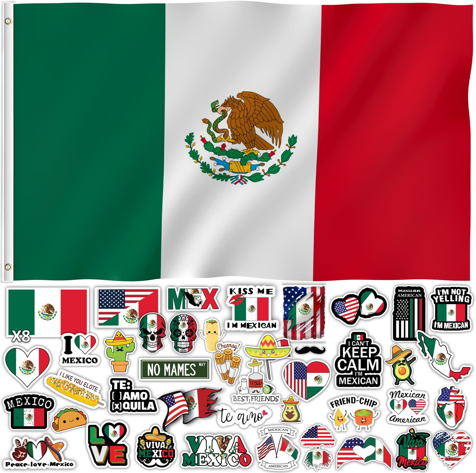 Amazon.com : Take Pride Mexican Flag and Sticker Pack, Authentic Mexico ...