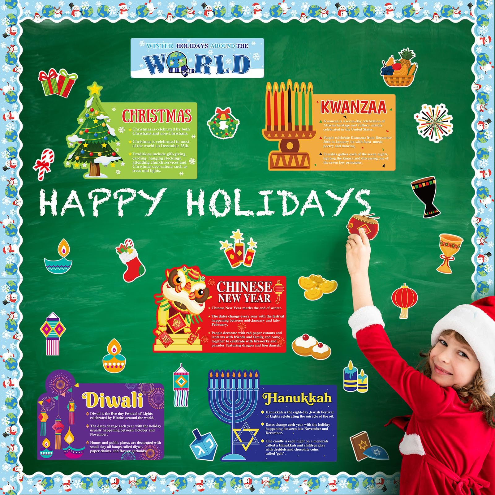 Snapklik.com : Winter Bulletin Board Set Winter Holidays Around The ...