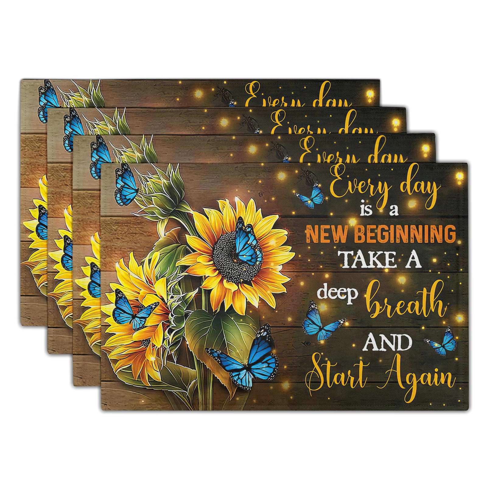 Amazon.com: Giwawa Sunflower Butterfly Placemats, Yellow Flowers Blue ...