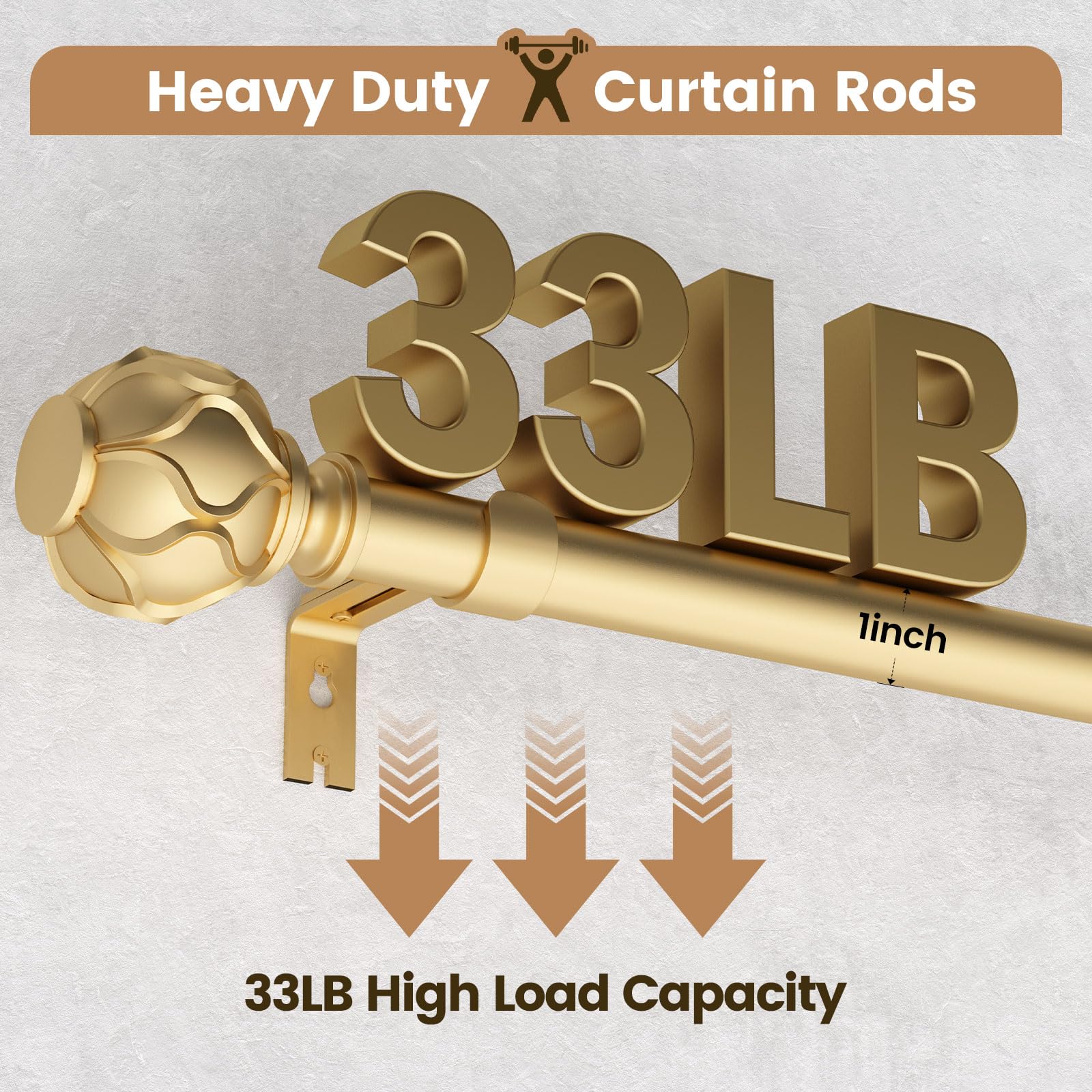 Snapklik.com : WIN4ALL Gold Heavy Duty Curtain Rods For Windows 120 To ...