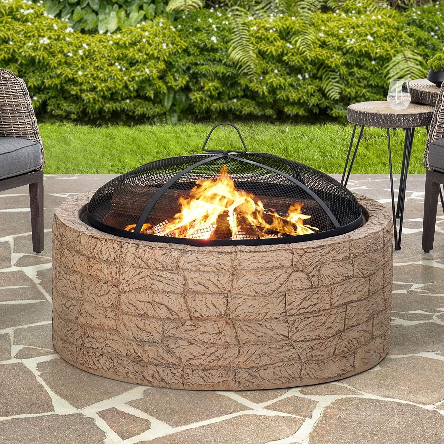Wood Burning Stone Fire Pit 120 Cm Fire Pit Bricks Outdoor Fire Place