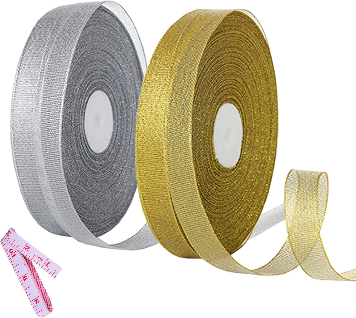 Amazon.com: 2 Rolls 50 Yards Width Metallic Glitter Ribbons 5/8 Inch ...