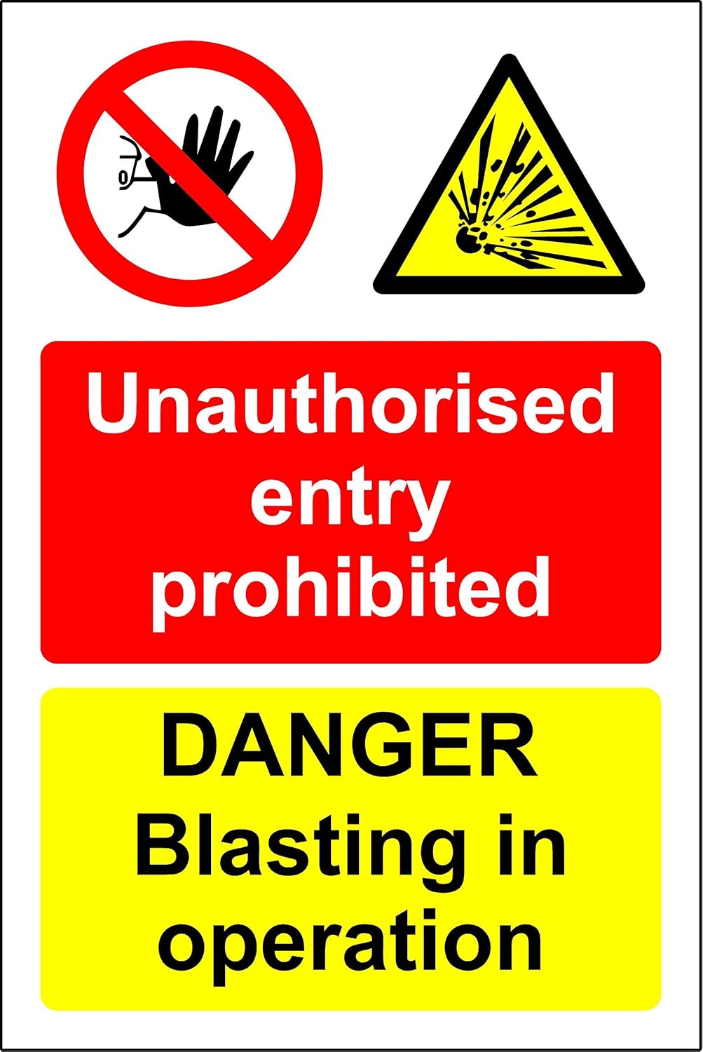 Danger blasting in operation unauthorised entry prohibited Safety sign ...