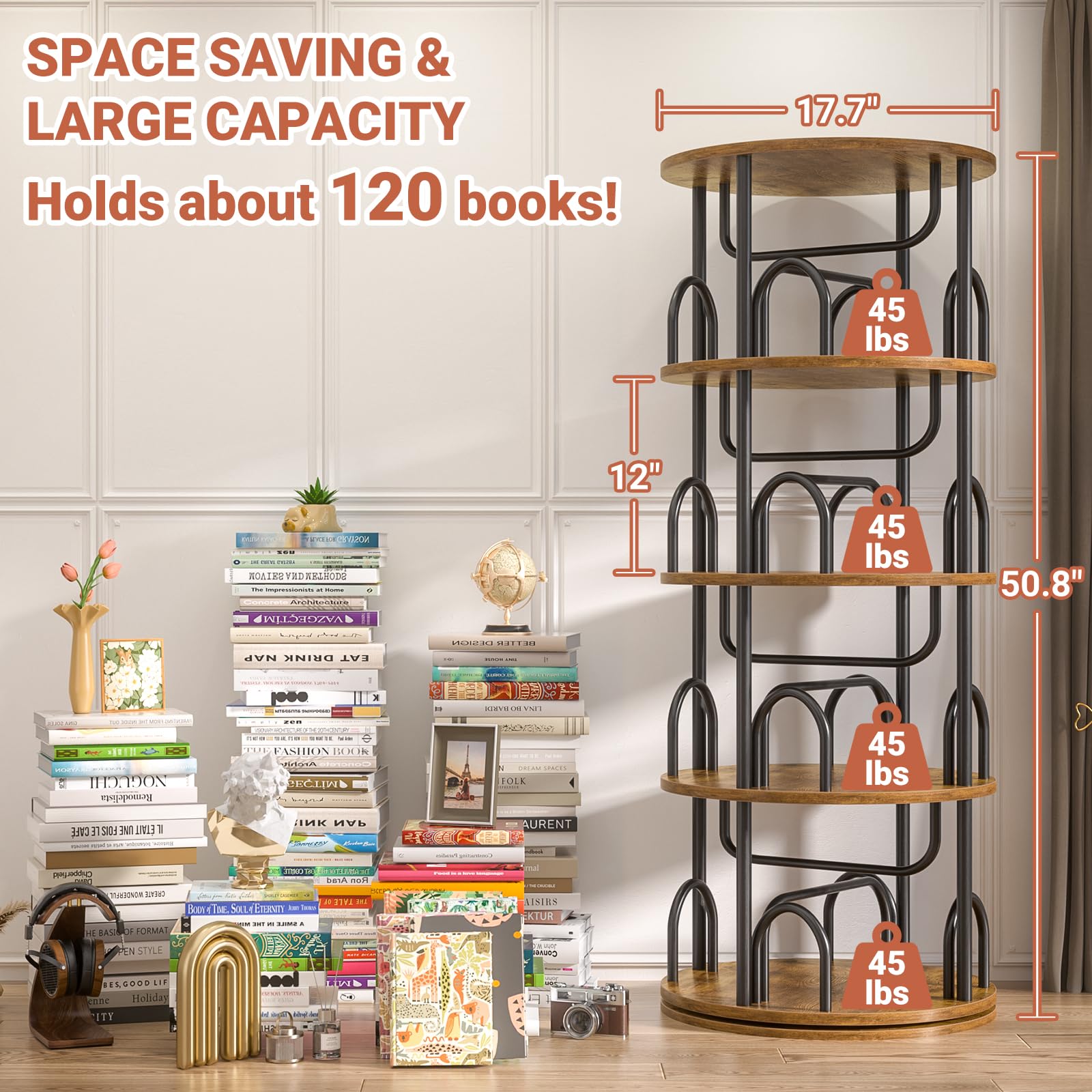 Snapklik.com : 4 Tier Rotating Bookshelf Tower, 360 Display Spinning ...