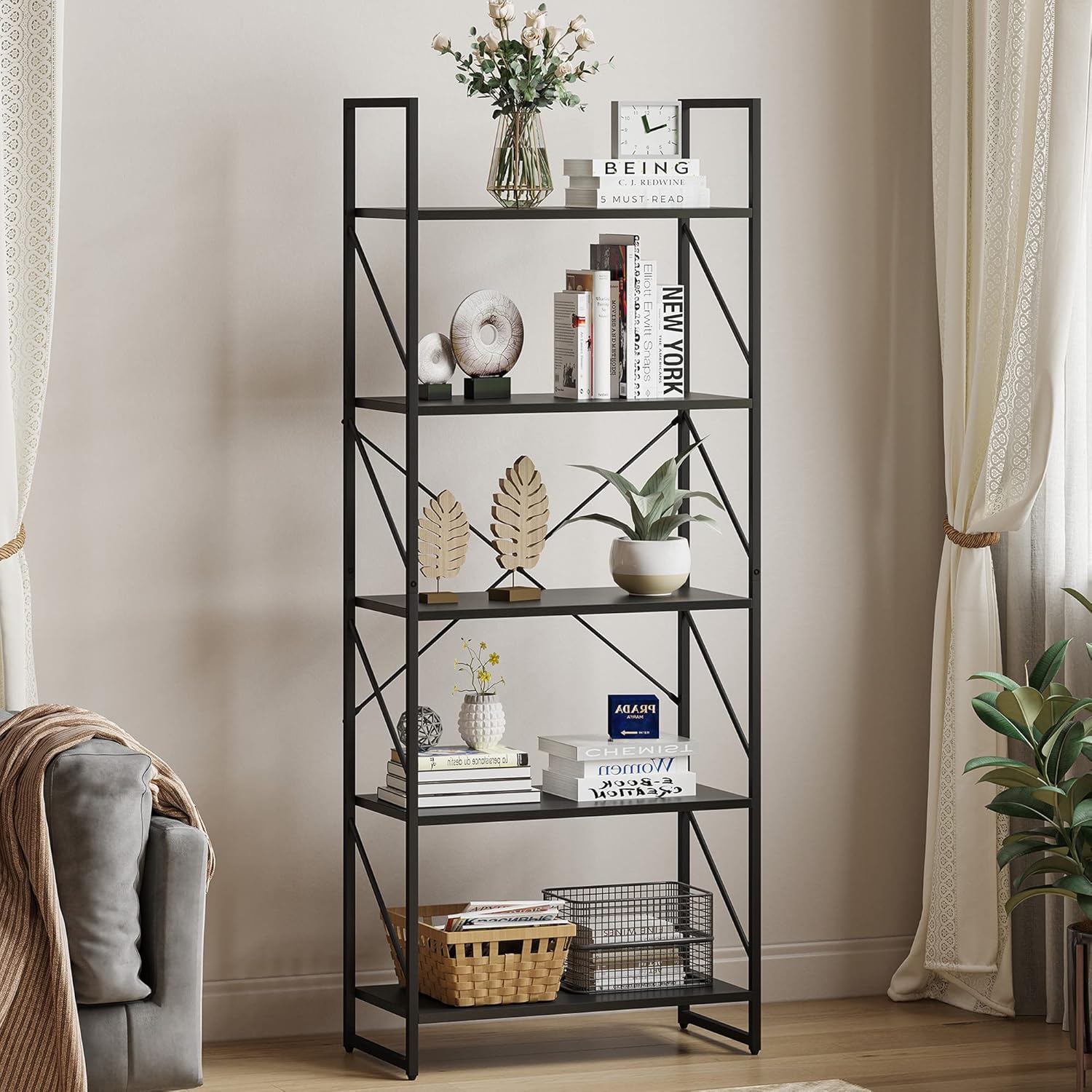 Amazon.com: YITAHOME 5 Tiers Bookshelf, Artsy Modern Bookcase, Book ...