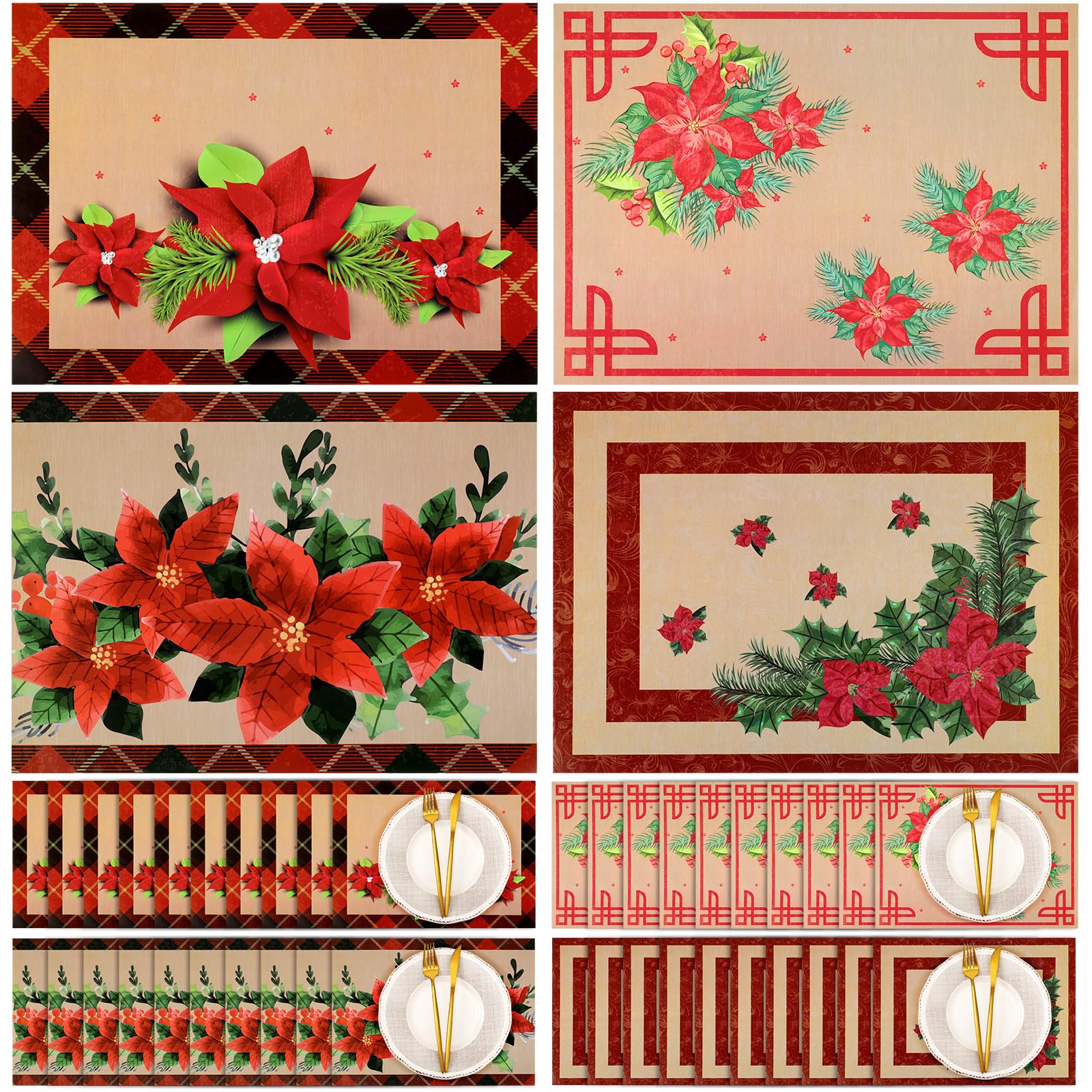 Cholemy 100Pcs Christmas Placemat Table Mats Christmas Snowman ...